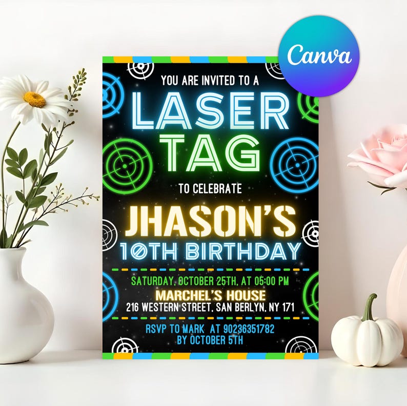 Editable Laser Tag Birthday Invitation, Laser Tag Party Invite Template ...