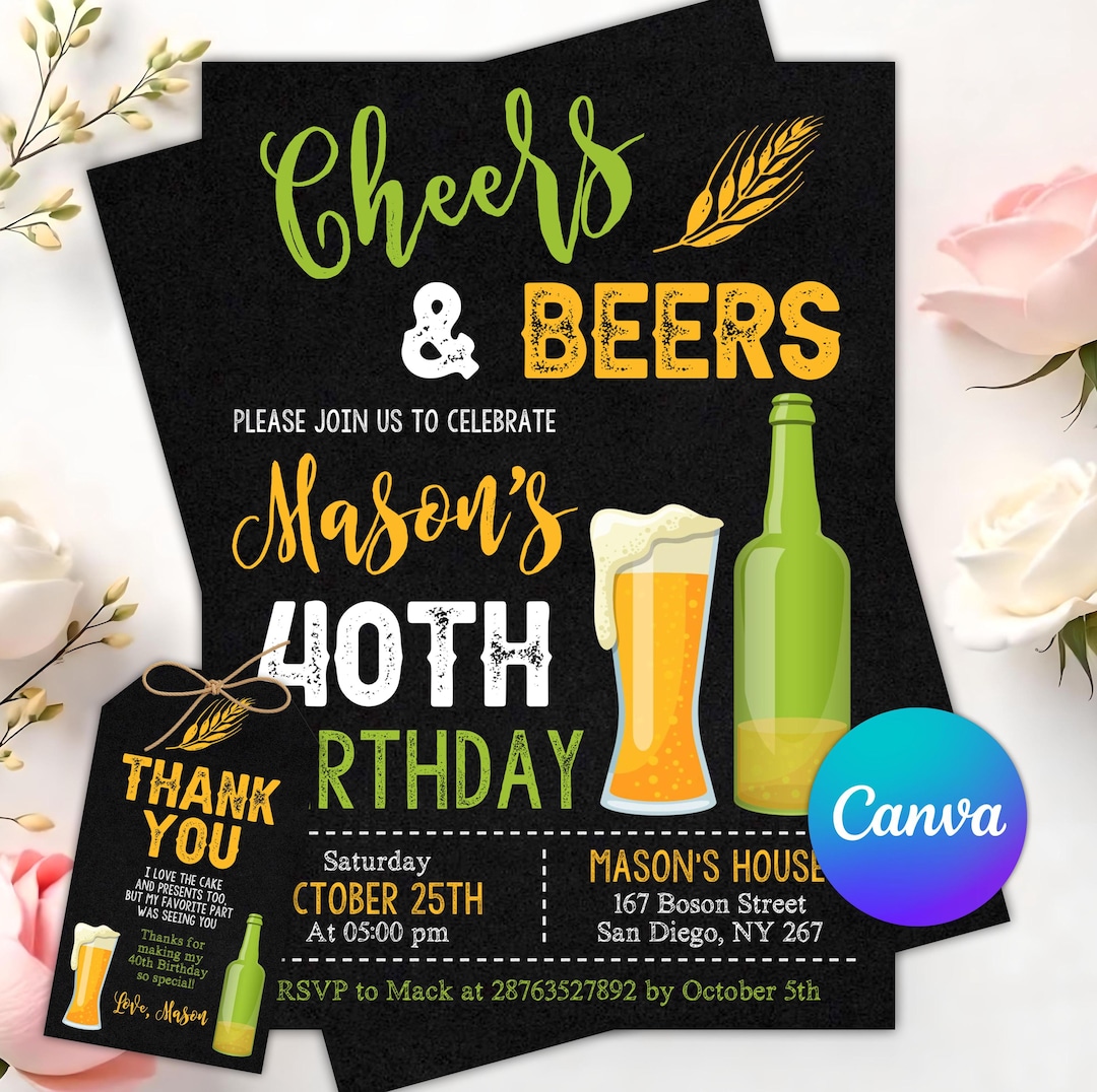 Cheers and Beers Birthday Invitation, Cheers and Beers Invitation, Beer ...