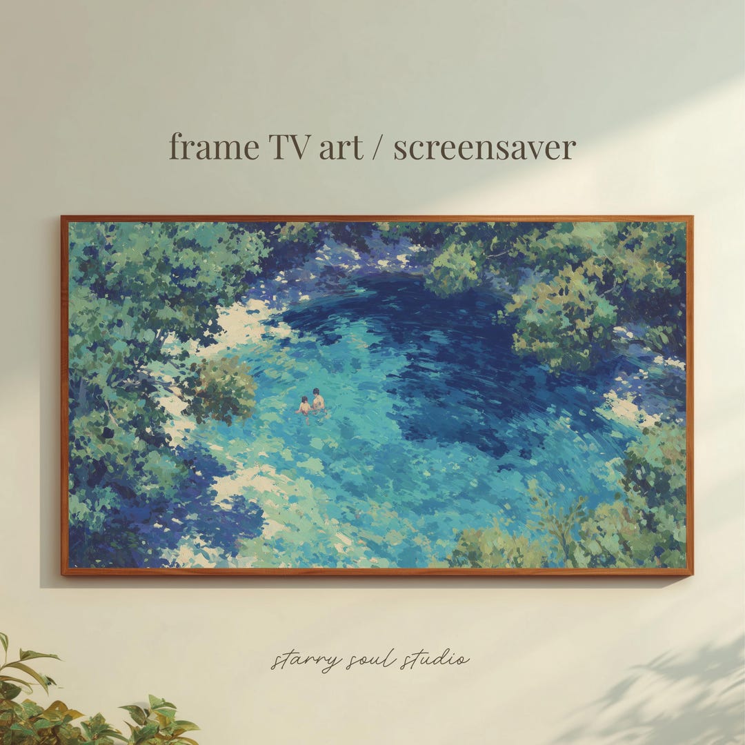 Swimmers in Forest Lake Frame TV Art, Impressionist Oil Painting TV ...