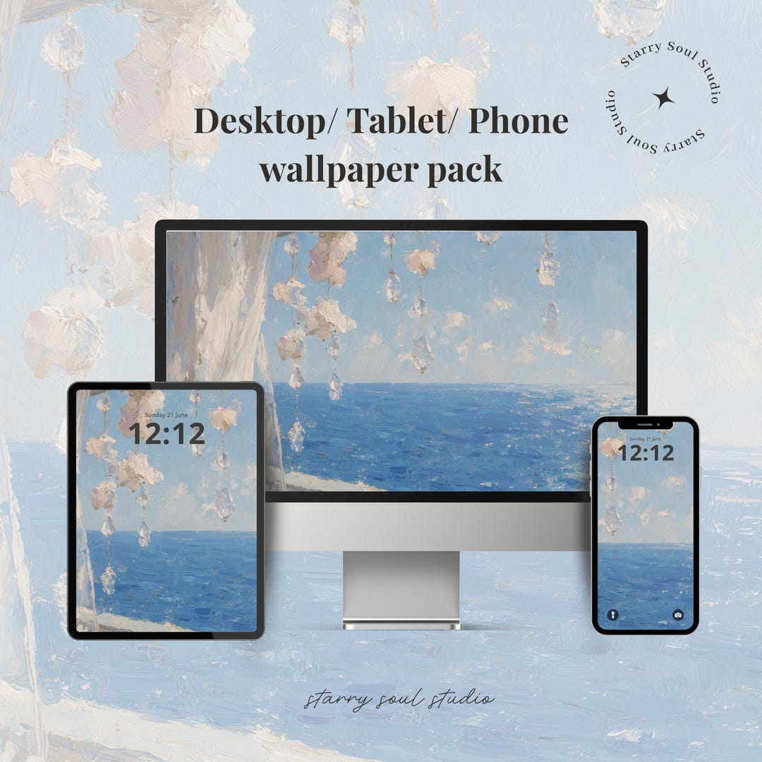 Chimes and Sea Mac Desktop Wallpaper, Peaceful Oil Painting Phone ...