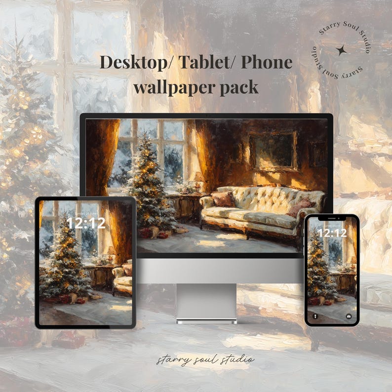 Christmas Tree Mac Desktop Wallpaper, Warm Oil Painting Phone ...