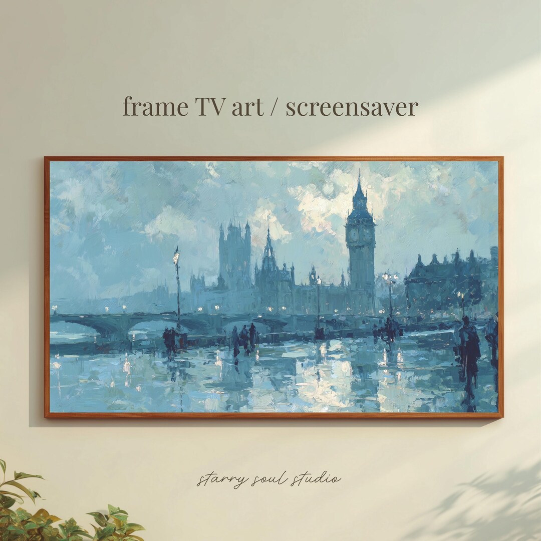 Rain London Frame TV Art, Vintage Oil Painting Desktop Wallpaper | 4K ...
