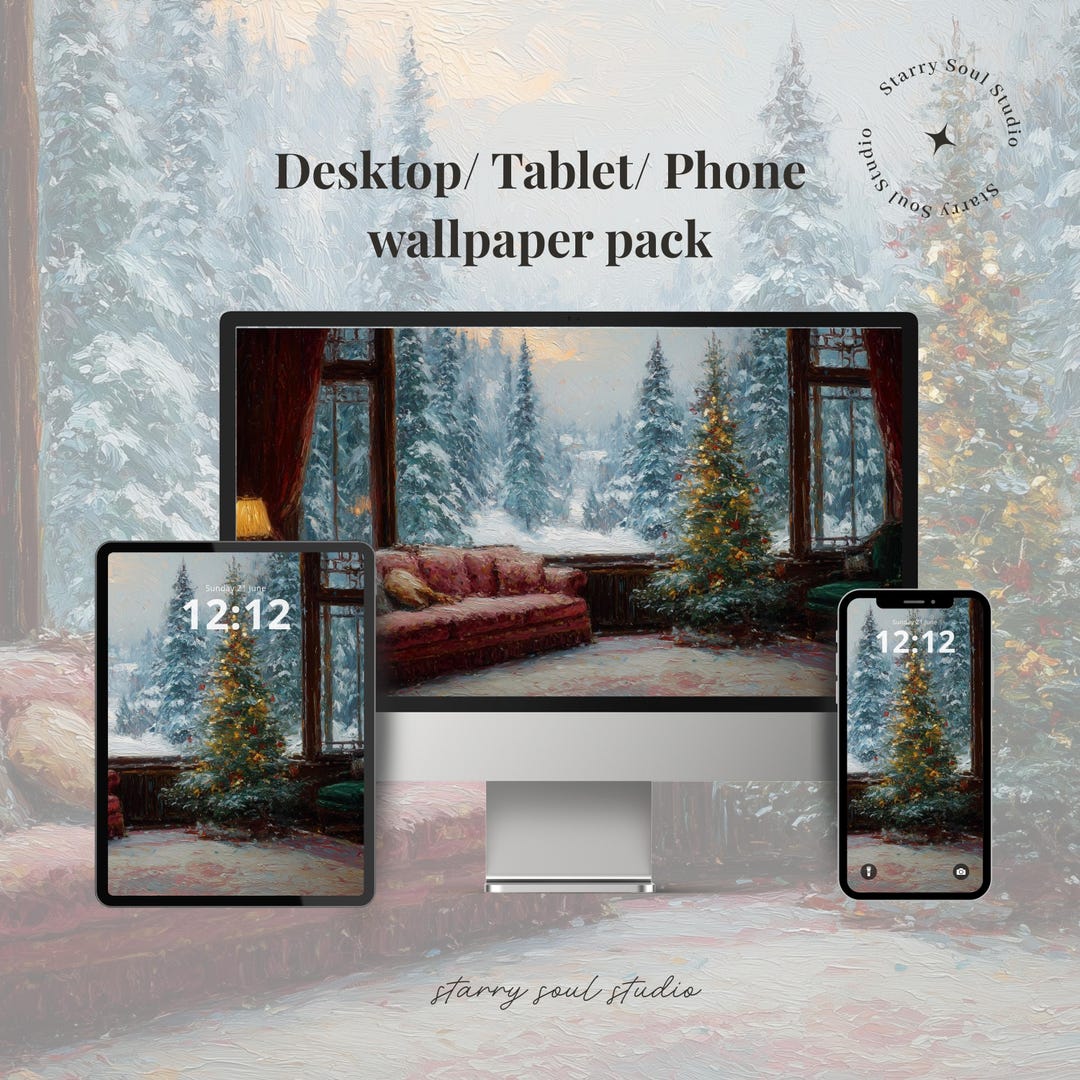 Christmas Tree Mac Desktop Wallpaper, Warm Oil Painting Phone ...
