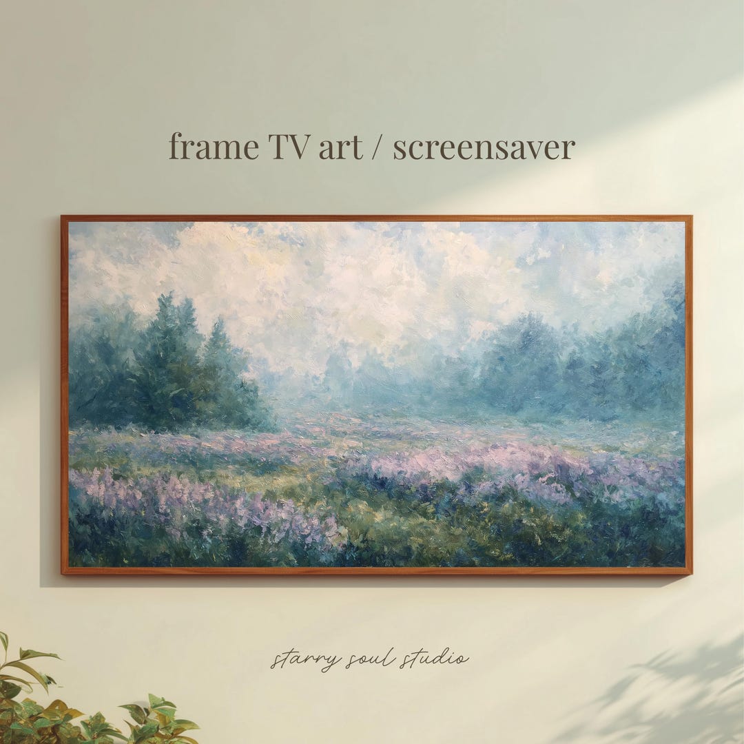 Foggy Flower Field Frame TV Art, Impressionist Oil Painting Desktop ...