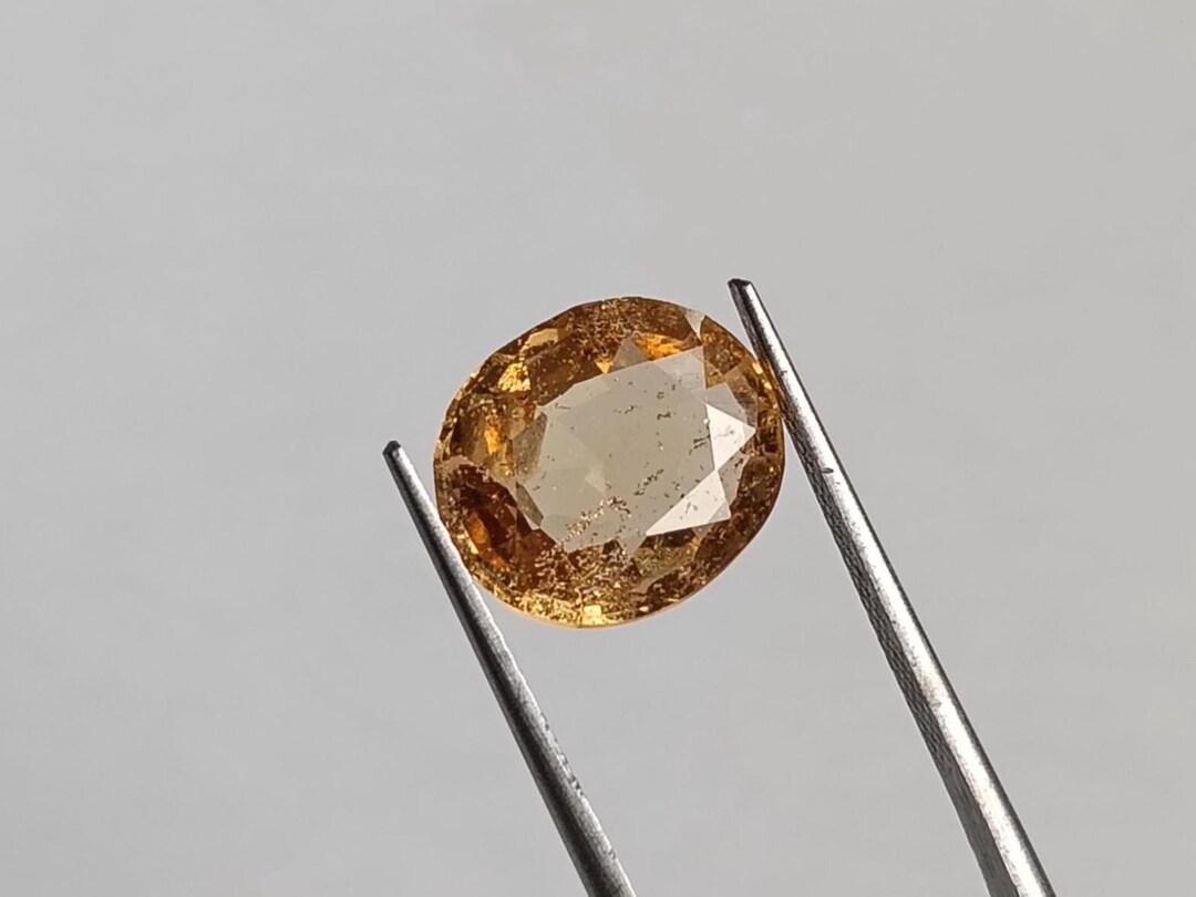 7 Carat Yellow Hessonite Garnet Gemstone: 12.8x11mm African Mined Stone ...