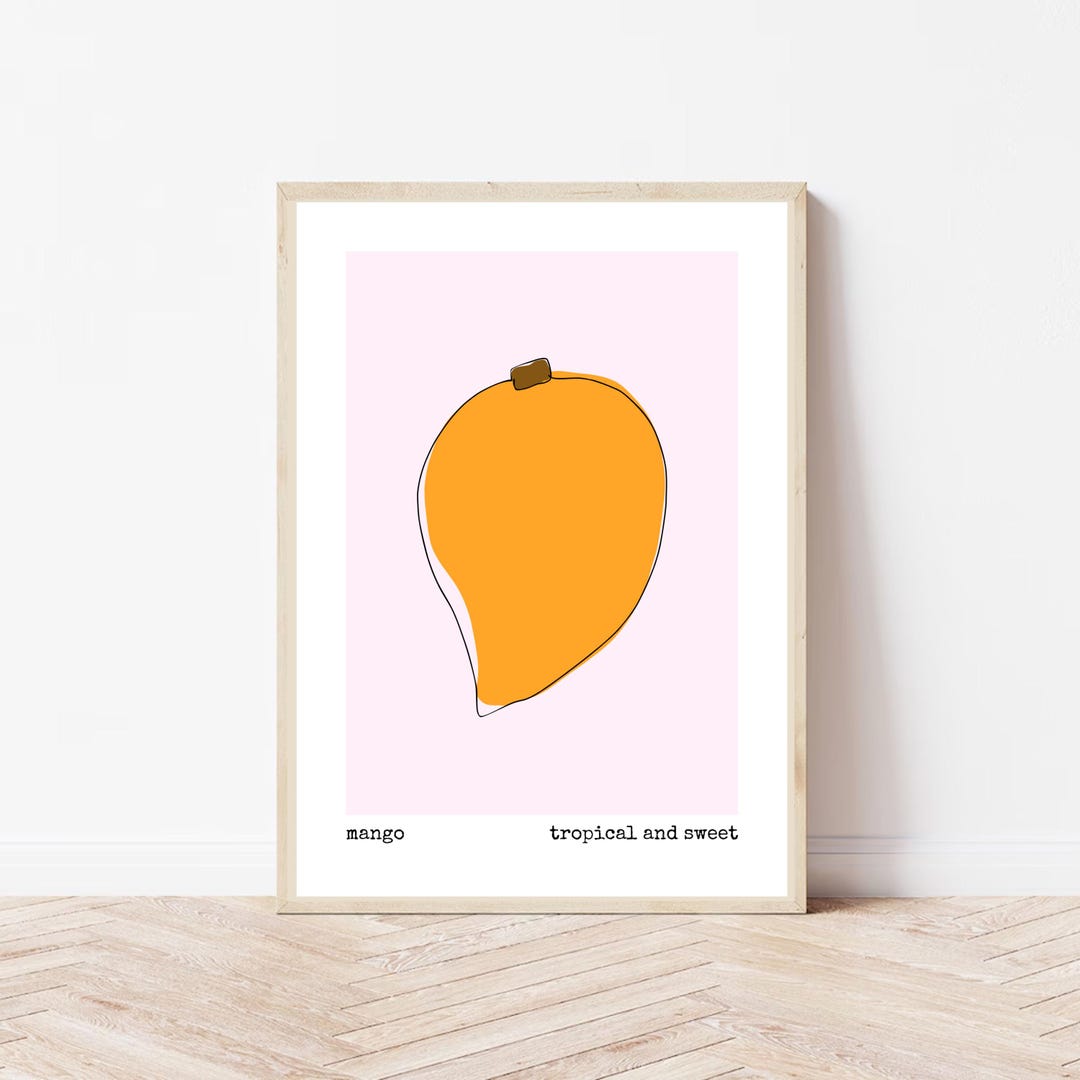 Mango A4 A5 Poster, Hand-drawn Mango Outline Fruit Wall Art, Mangoes ...