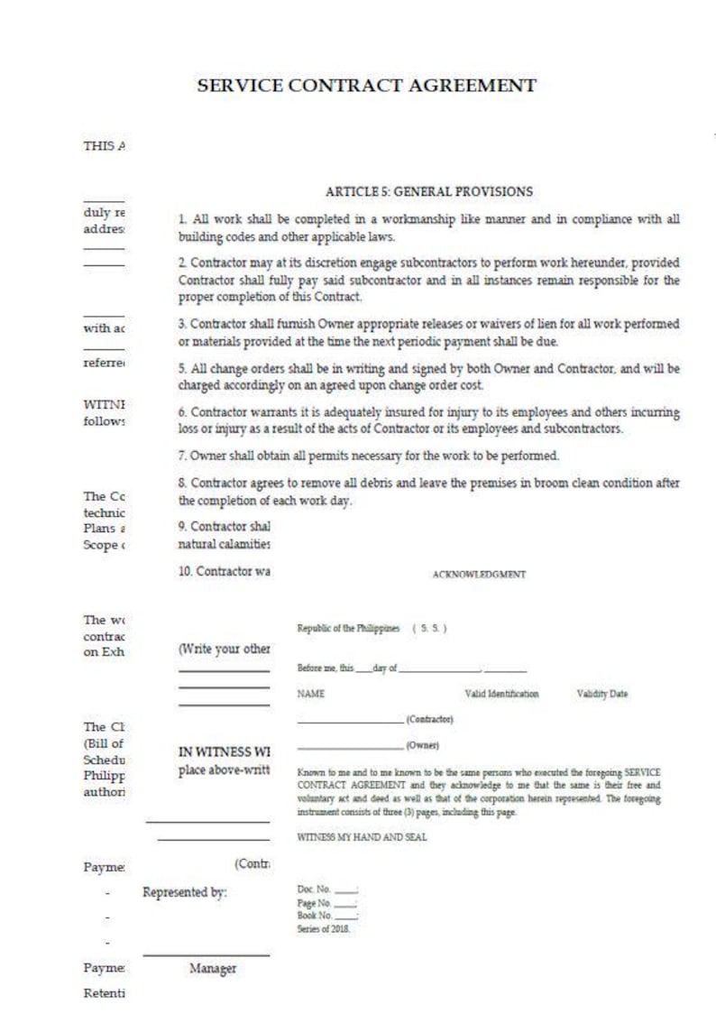 Editable Service Contract Template, Freelancer Agreement, Business ...