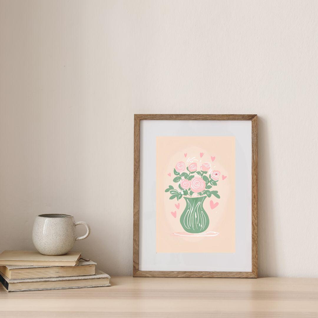 Pastel Pink Roses Flower Vase Poster Print - Abstract Style - Modern ...