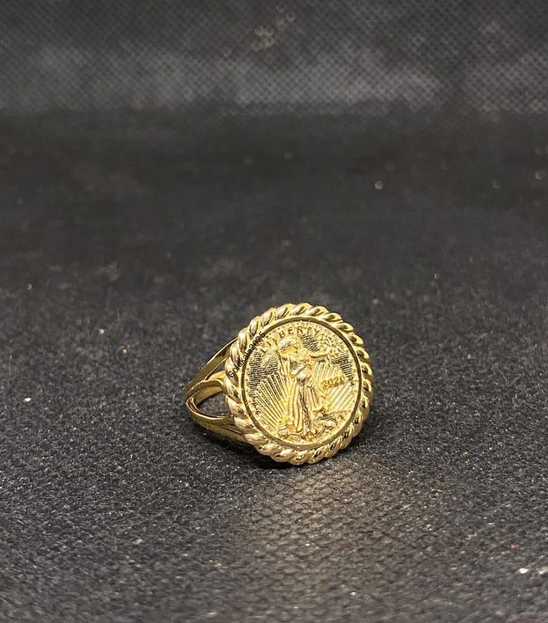 Vintage Handmade American Liberty Coin Ring: 14k Gold Plated Sterling ...
