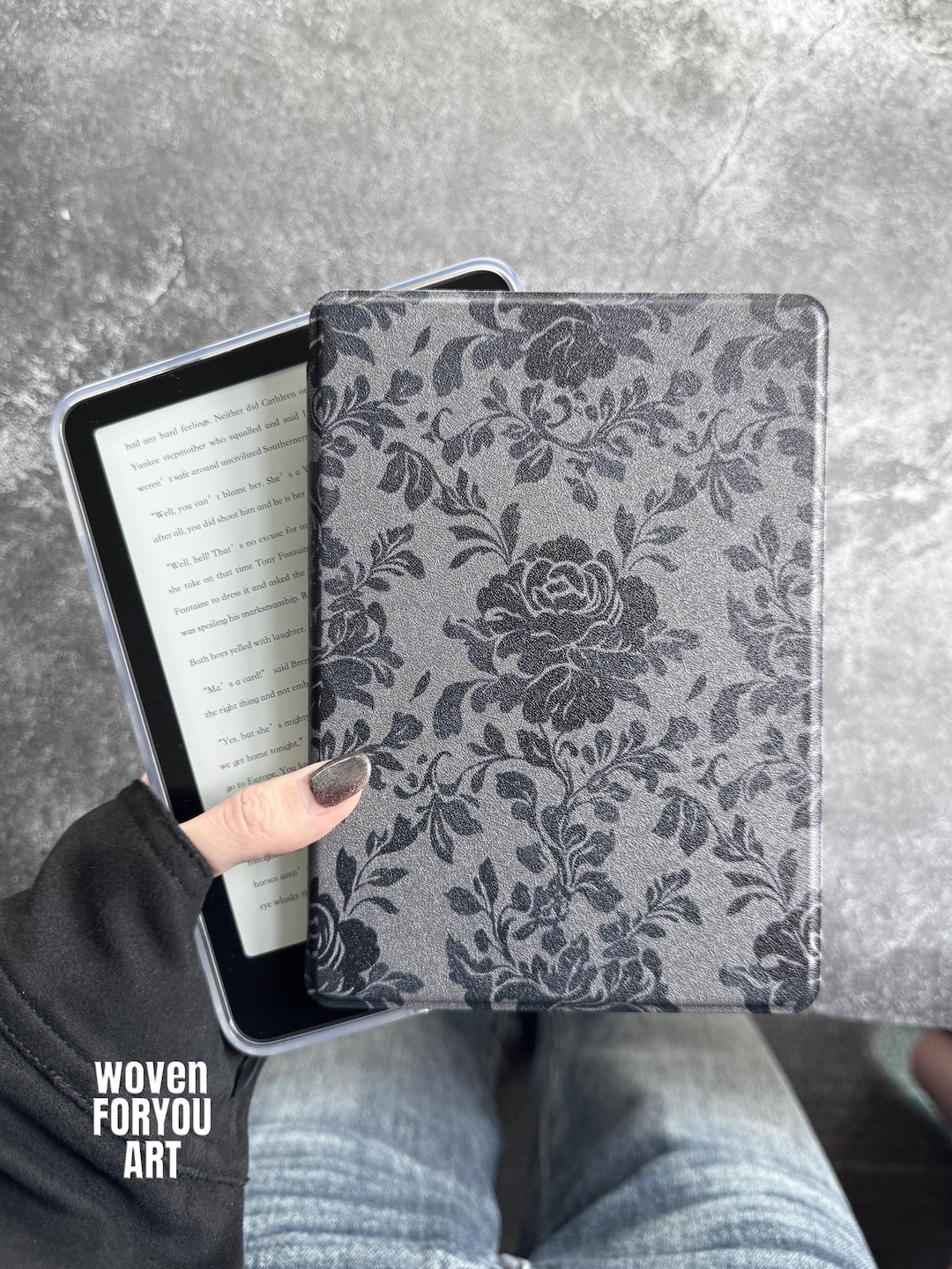 Black Rose Kindle Case, Paperwhite 11th 6.8" Cover, Detachable Magnetic ...