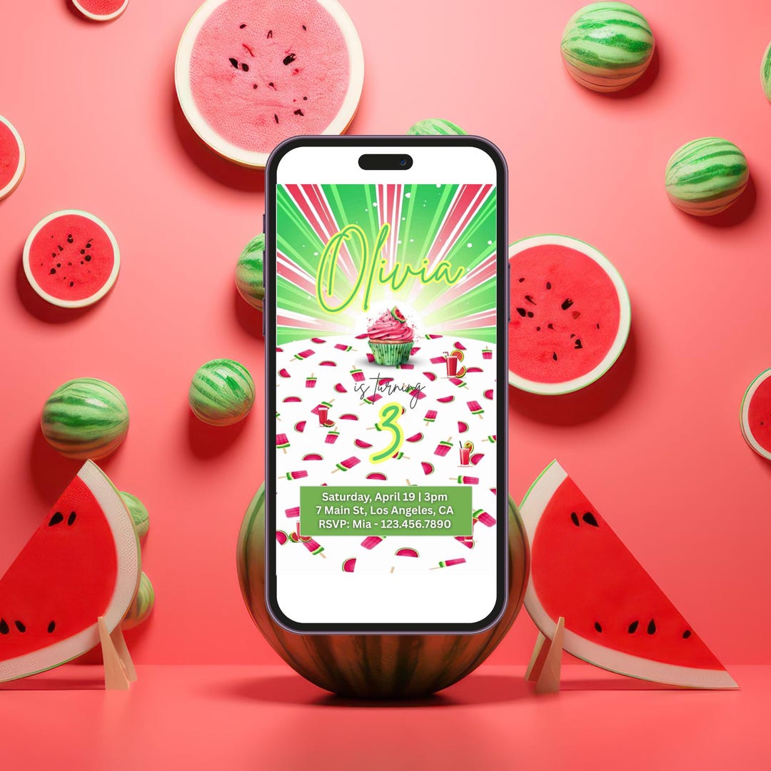 Animated Video Watermelon Birthday Invitation Invite Melon Cupcake ...