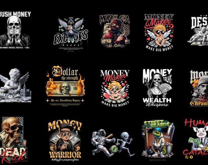 Money Hustle PNG Bundle | 30 Urban Gangsta Skull Cash Graphics ...