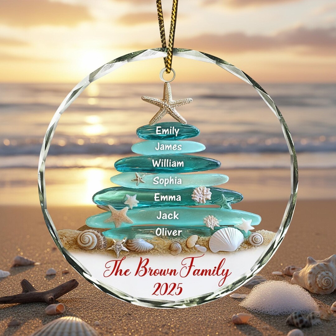 Sea Glass Family Christmas Tree Ornament 2025 – Personalized Family ...