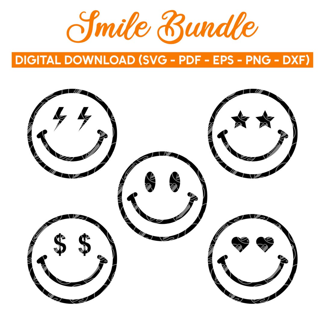 Minimalist Smiley Face Bundle Digital Design, Black & White Aesthetic ...