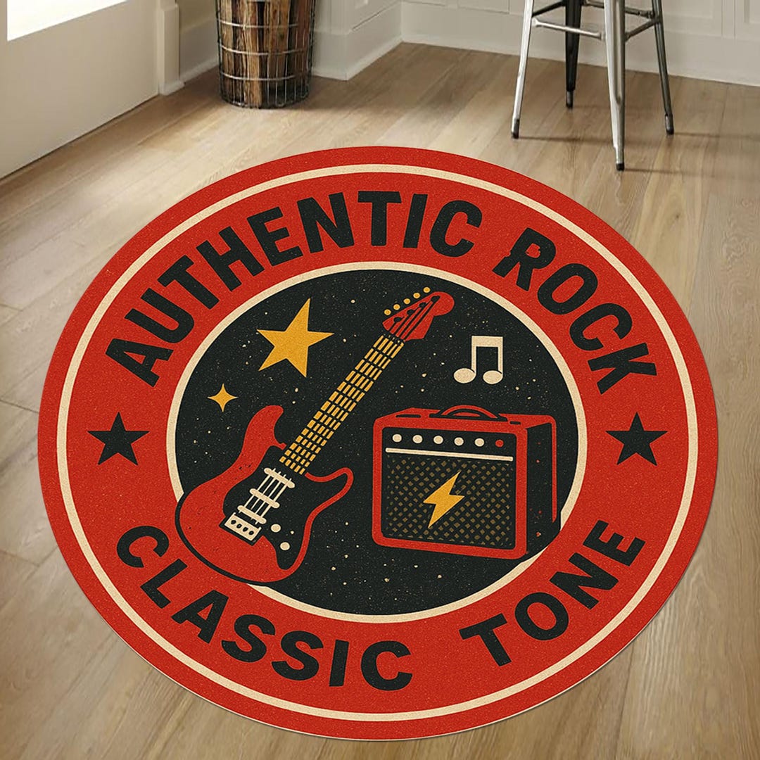 Electric Guitar Round Rug: Retro Rock Music Room Decor - Etsy