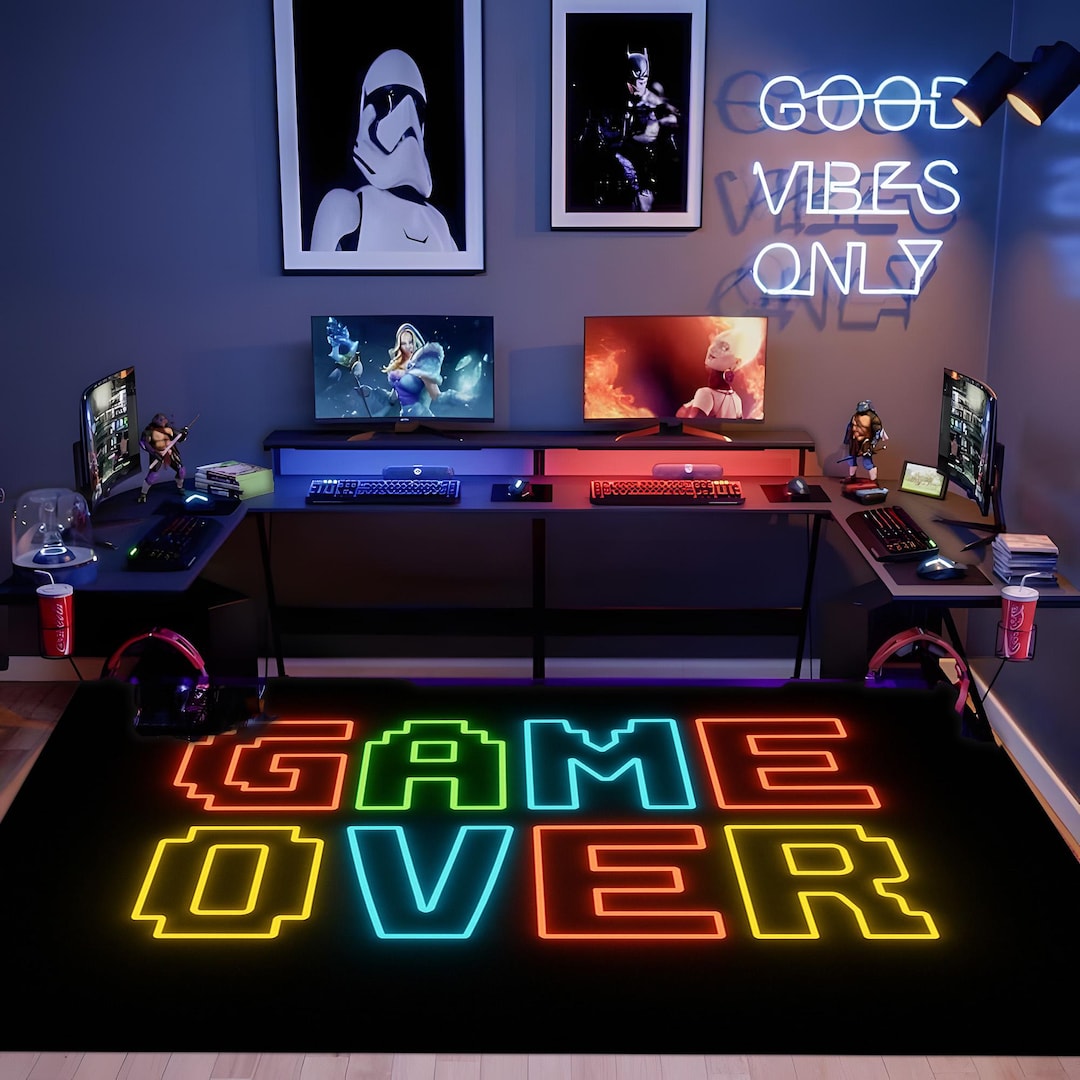 Game Over Rug,pixel Gaming Room Rug,retro Arcade Style Mat, RGB Rug ...