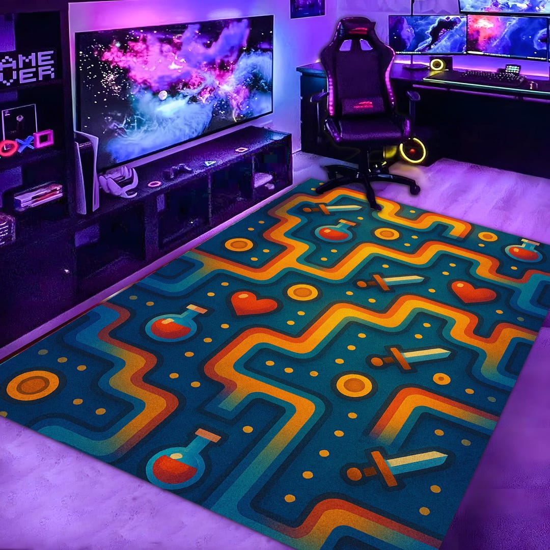 Gaming Maze Rug,retro Gaming Rug, Video Game Rug, Arcade Game Mat ...
