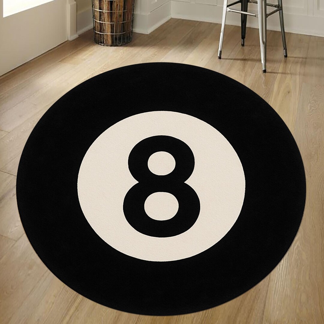 8 Ball Round Rug: Billiards Game Room Decor, Non-slip Velvet - Etsy