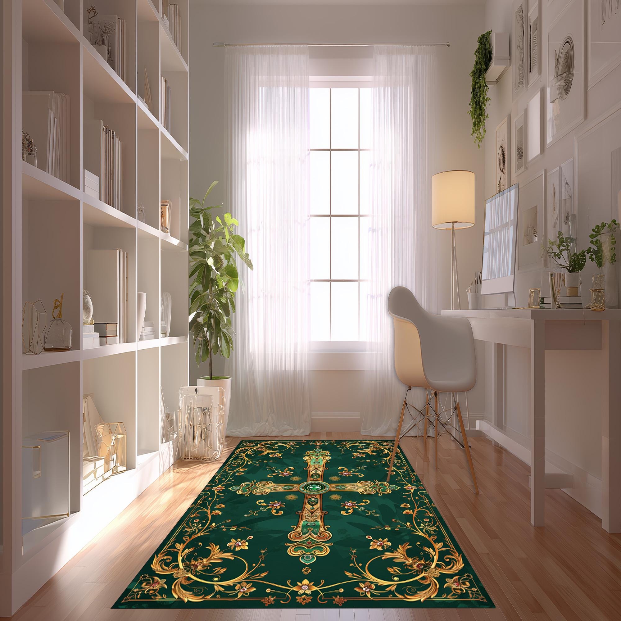 Christian Prayer Rug,green and Gold Christian Prayer Mat,luxury ...