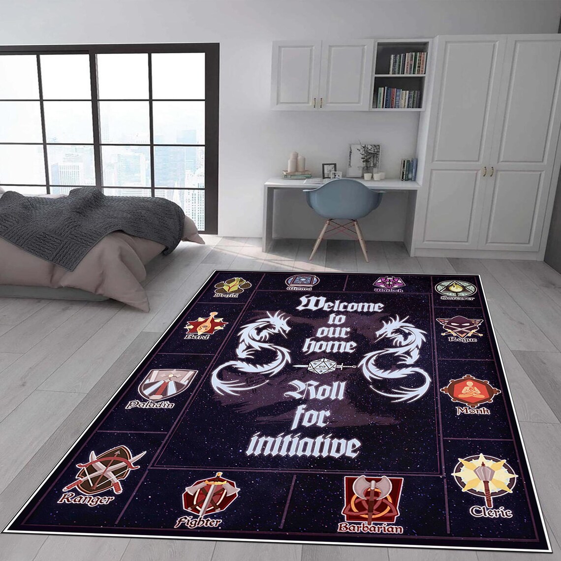 RPG Gamer Rug: Fantasy Class Symbols, D20 Dice & Dungeon Map - Etsy