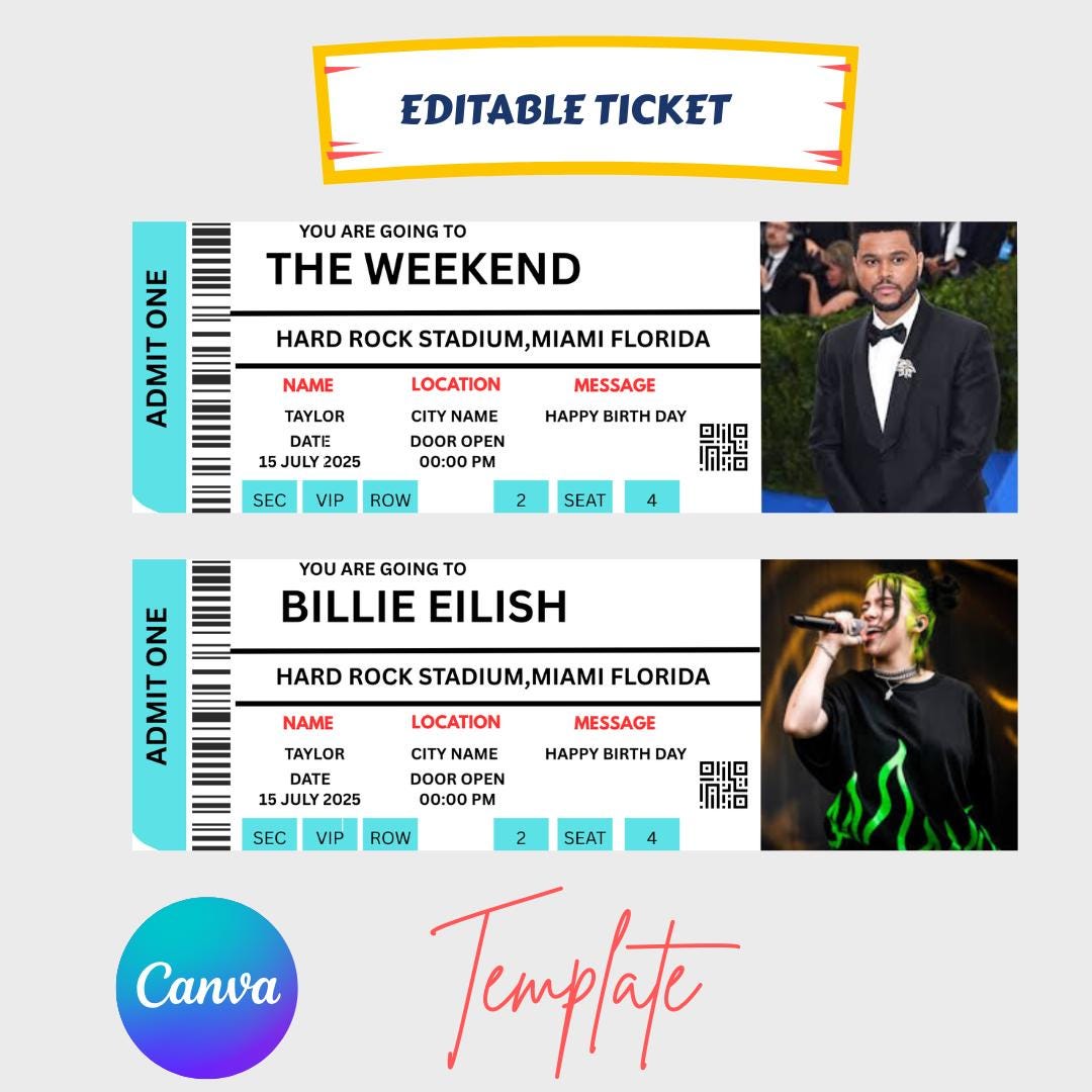 Editable Concert Ticket Template, DIY Event Ticket, Surprise Gift ...