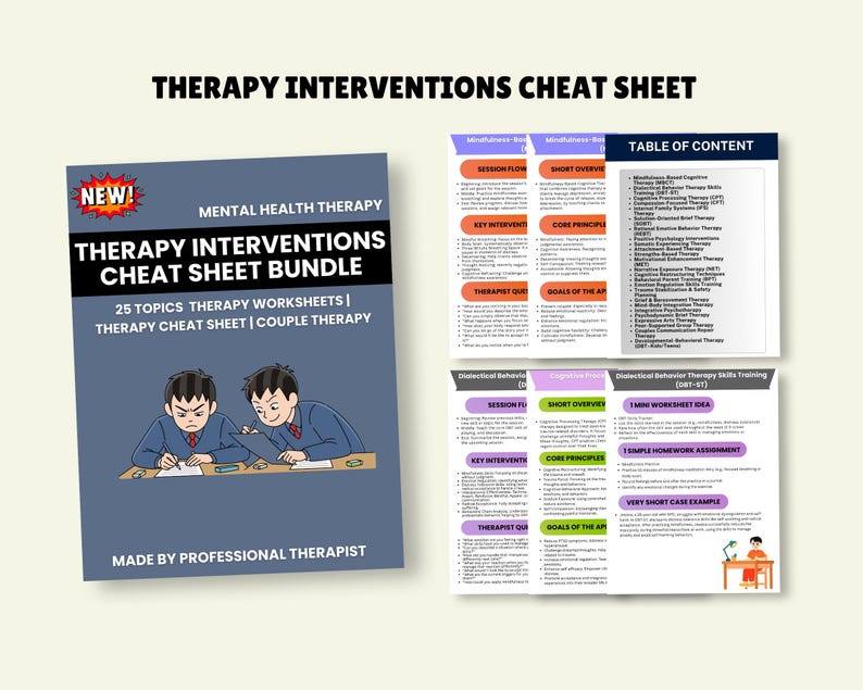 Therapy Interventions Cheat Sheet Bundle | Mental Health Therapy Notes ...
