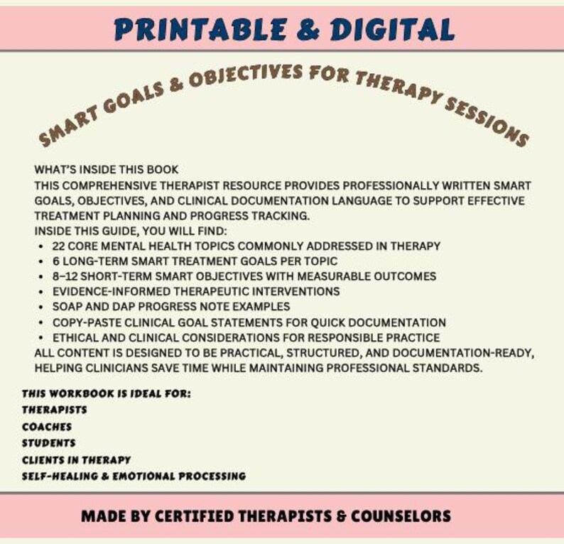 SMART Goals and Objectives for Therapy Sessions Treatment Planning ...