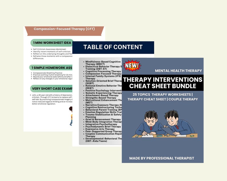 Therapy Interventions Cheat Sheet Bundle | Mental Health Therapy Notes ...