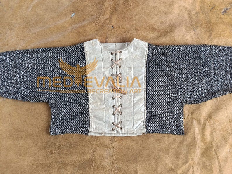 Half Body Chainmail Haubergeon 8mm | Mild Steel Dome Riveted | Medieval ...