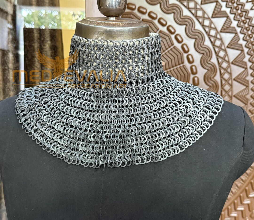 Mild Steel Chainmail Neck Armor | 8mm Flat Ring Dome-riveted ...