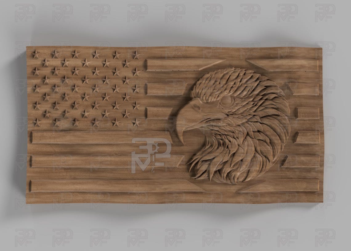 3D Wavy USA Flag Bald Eagle Carving STL File: CNC Router Ready - Etsy
