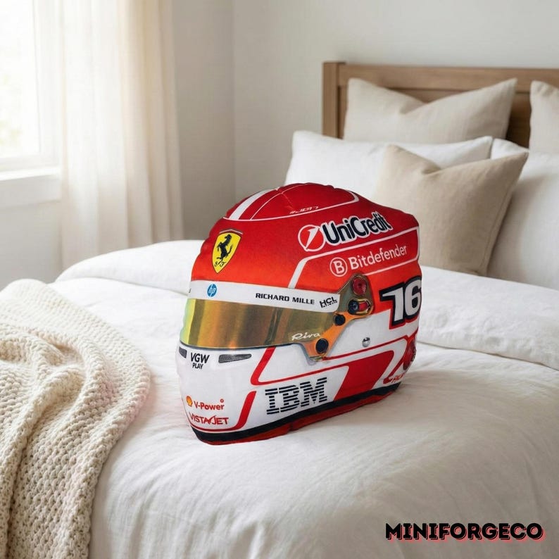 Charles Leclerc Inspired F1 Racing Helmet Pillow, Motorsport Fan ...