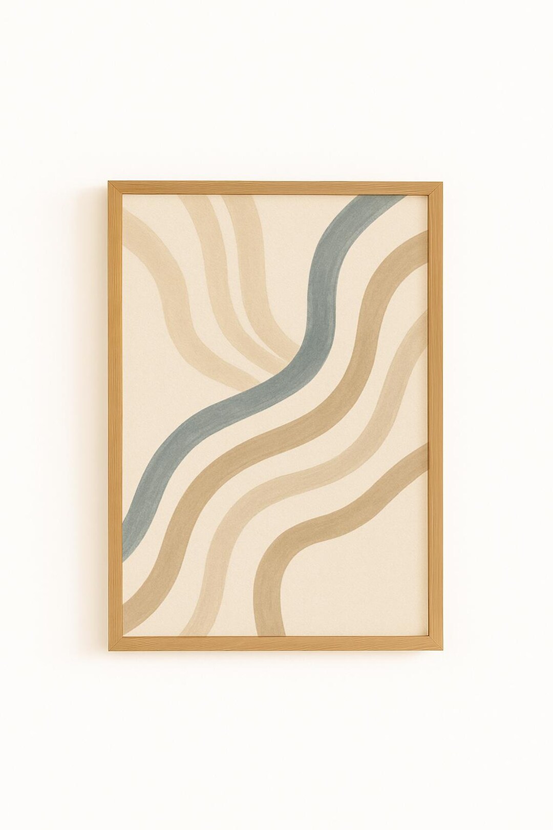 Neutral Abstract Line Art Print – Minimalist Beige & Blue Wall Art for ...