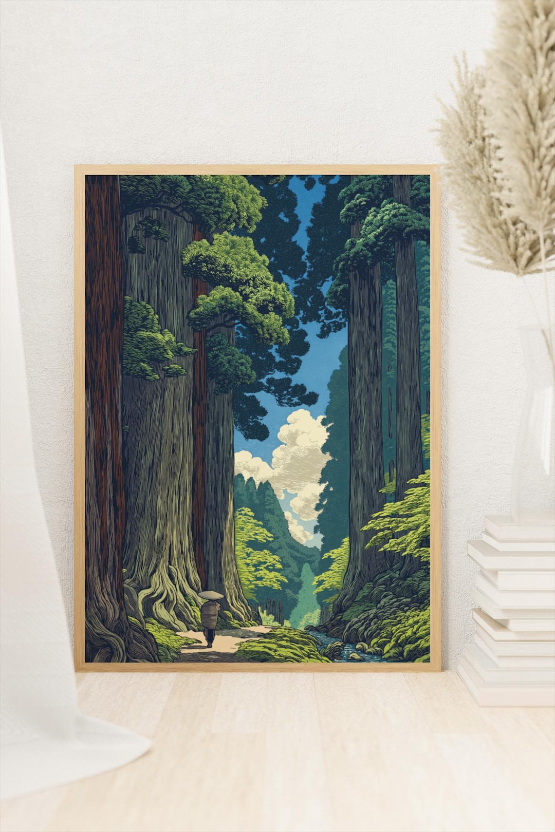 Japanese Cedar Forest Woodblock Print, Shin-hanga Style Nature Wall Art ...