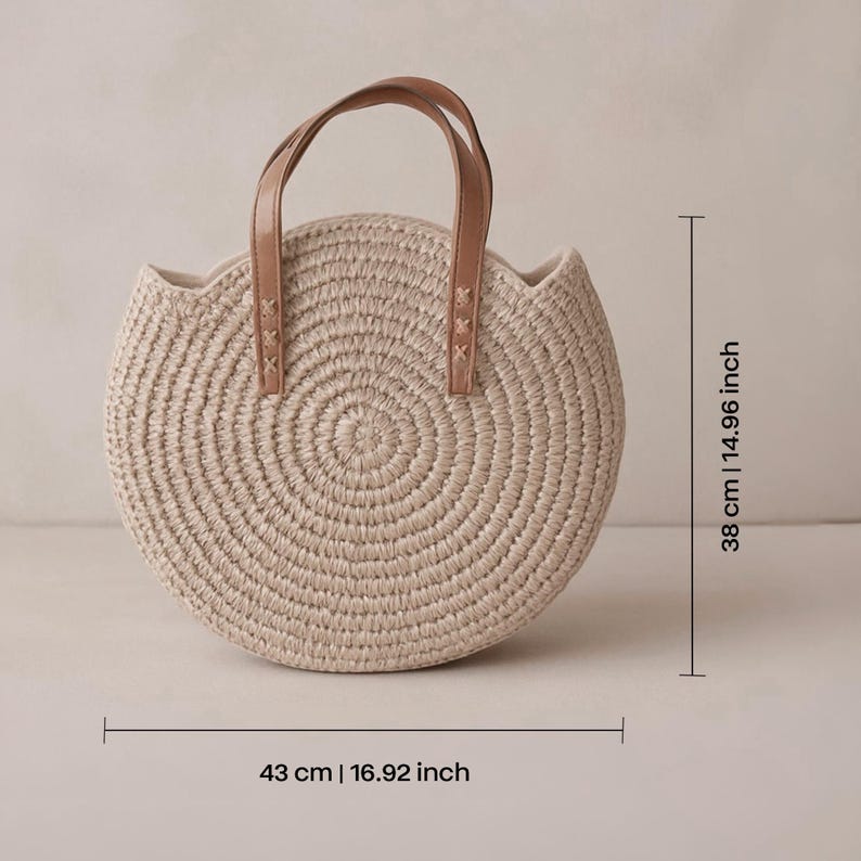 Handwoven Round Straw Tote Bag: Boho Beach Market Shoulder Bag - Etsy