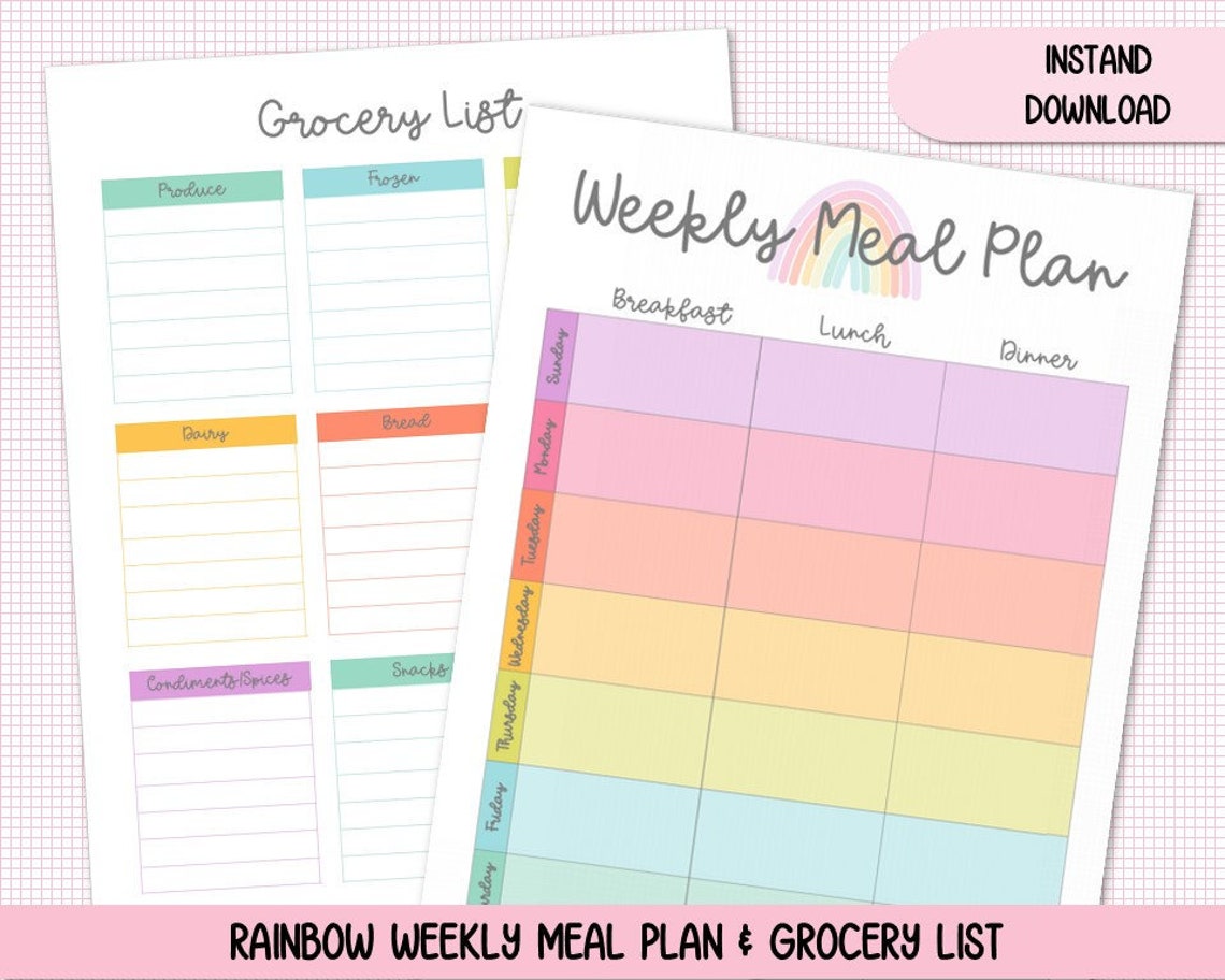Printable Meal Planner and Grocery List, Happy Planner Printable, Meal ...