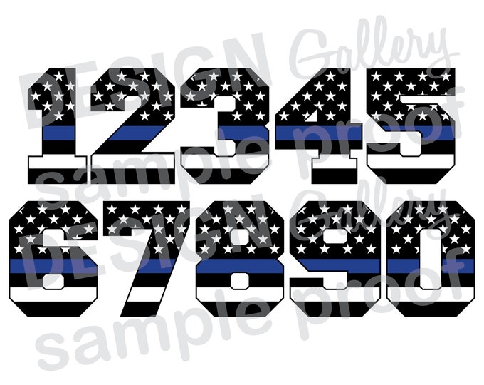 Thin Blue Line Numbers Block Font Svg Dxf Jpg Png - Etsy
