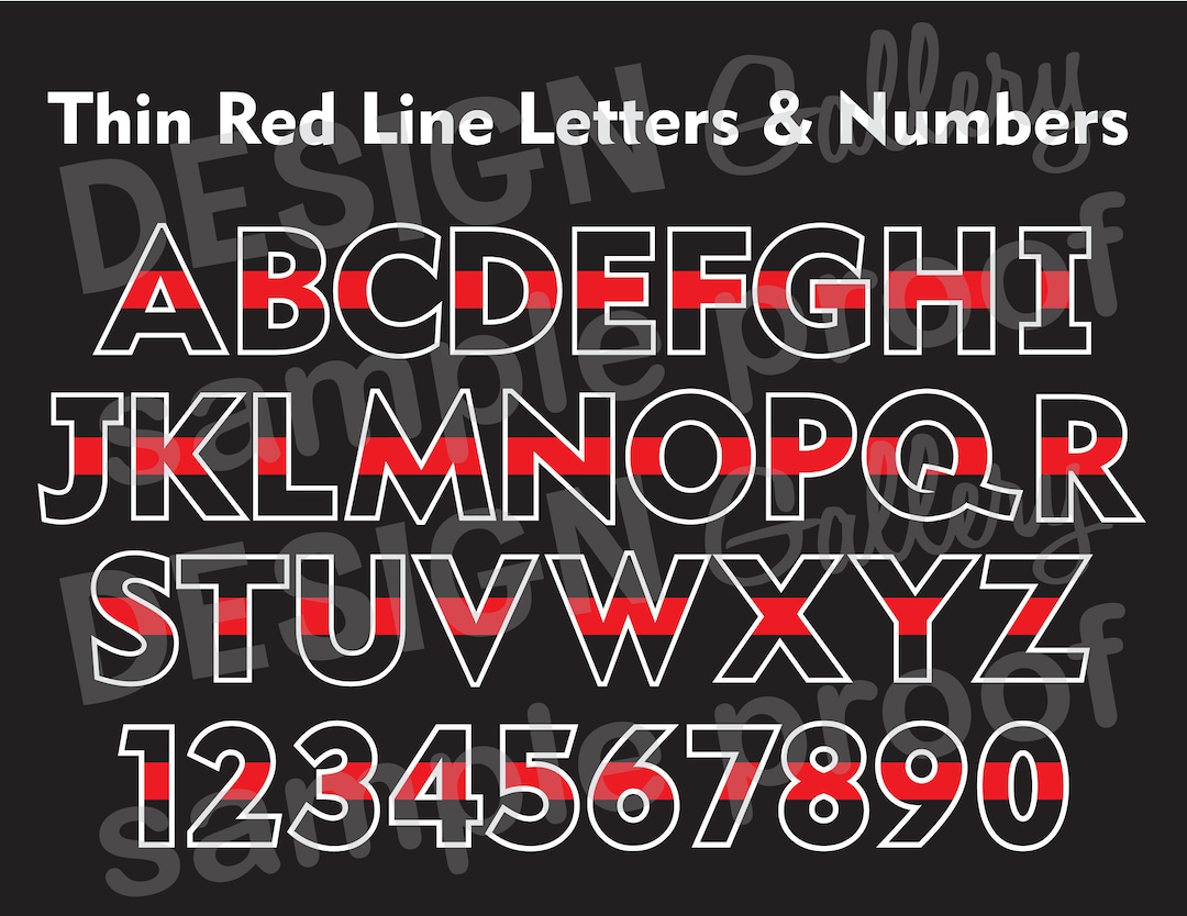 Thin Red Line Letters and Numbers Alphabet - JPG Image & SVG DXF Cut ...