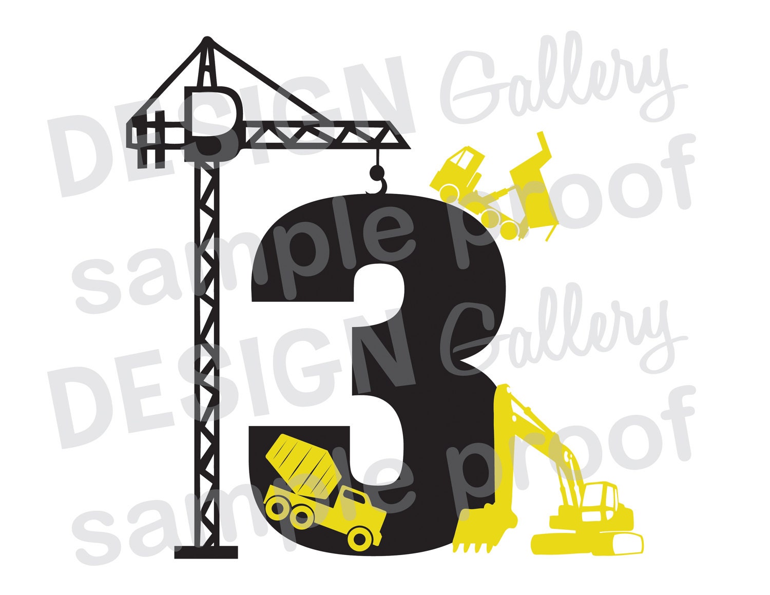 3 Three Third Birthday Construction JPG png & SVG DXF | Etsy