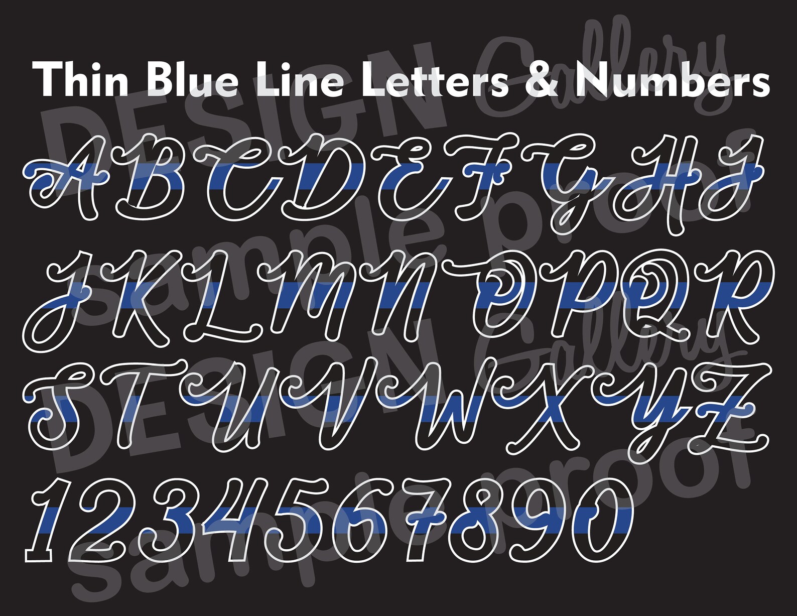 Thin Blue Line Letters and Numbers Alphabet Script Font JPG | Etsy