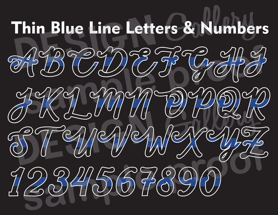 Thin Blue Line Letters and Numbers Alphabet Script Font JPG | Etsy