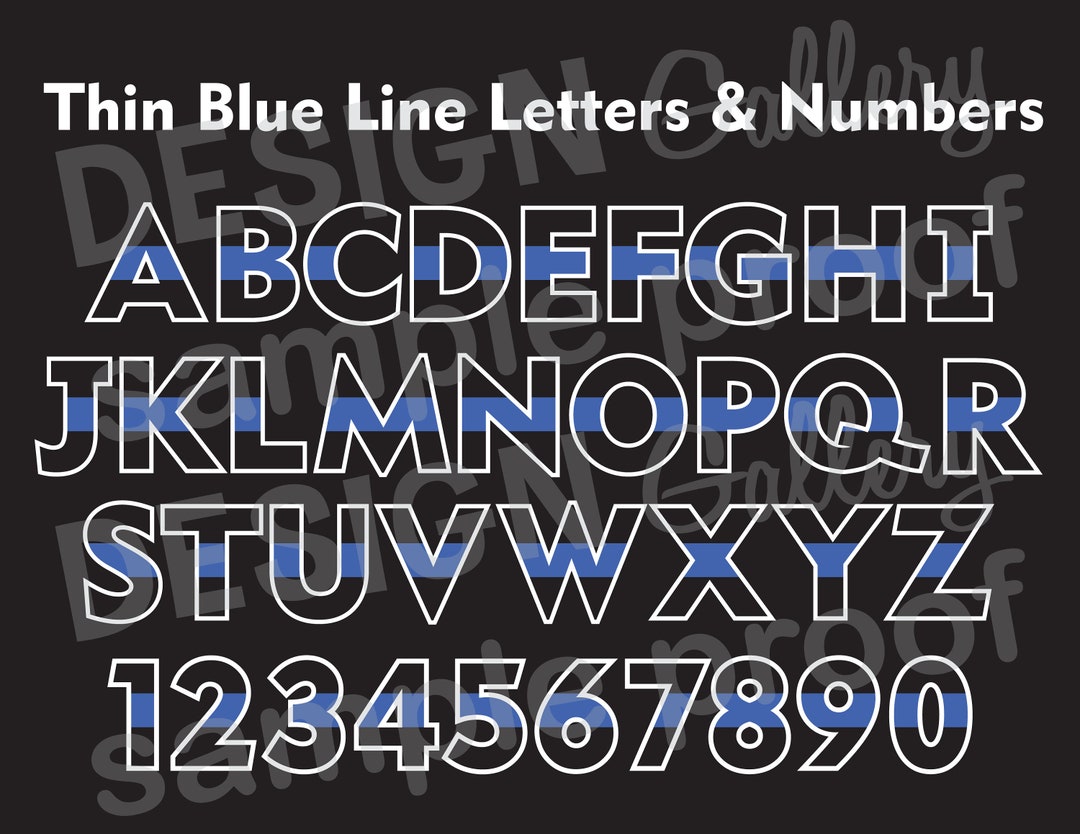 Thin Blue Line Letters and Numbers Alphabet - JPG Image & SVG DXF Cut ...