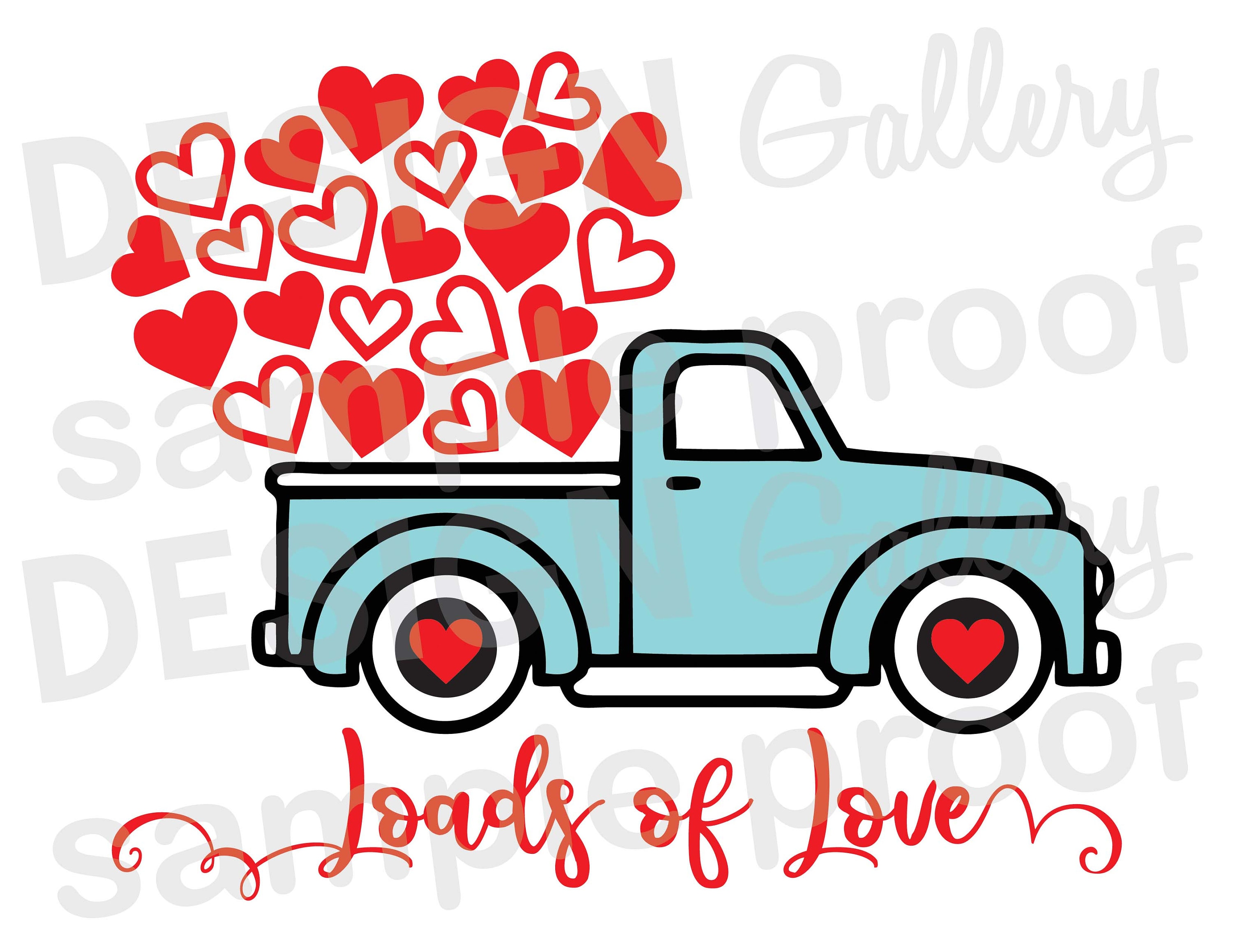 Loads of Love Truck Hearts JPG & SVG DXF Cut File, Printable Digital ...