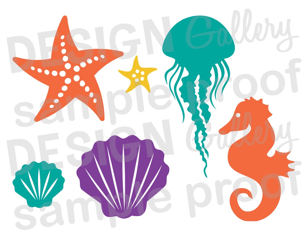 Ocean Animals - SVG, DXF and PNG, Printable Digital, Seashell Starfish ...