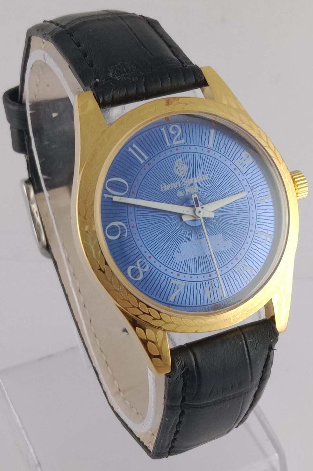 Luxurious Vintage Henri Sandoz Blue Dial Caliber ST96 Man's Wrist Watch ...