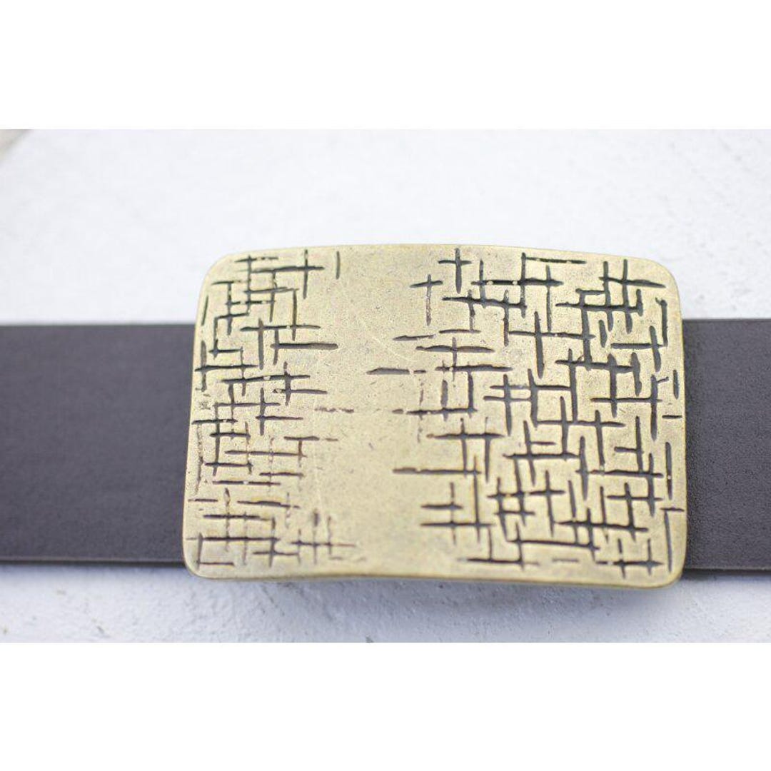 Antique Brass Scratch Texture Belt Buckle – Rectangular Modern Buckle ...