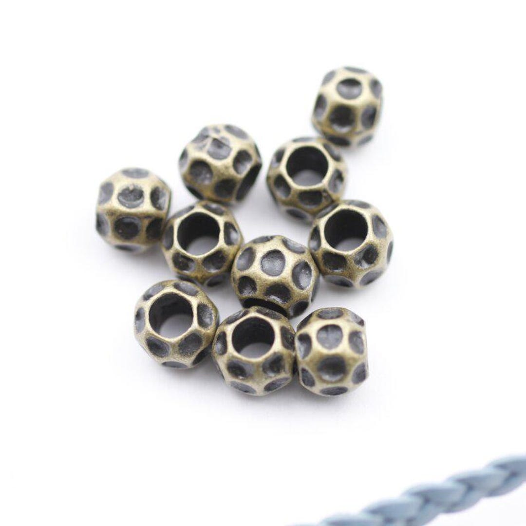 10 Golf Ball Beads, Spacers Beads, Large Hole Round Beads, Faceted ...