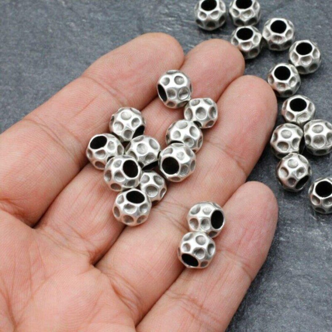10 Golf Ball Beads, Spacers Beads, Large Hole Round Beads, Jewelry ...