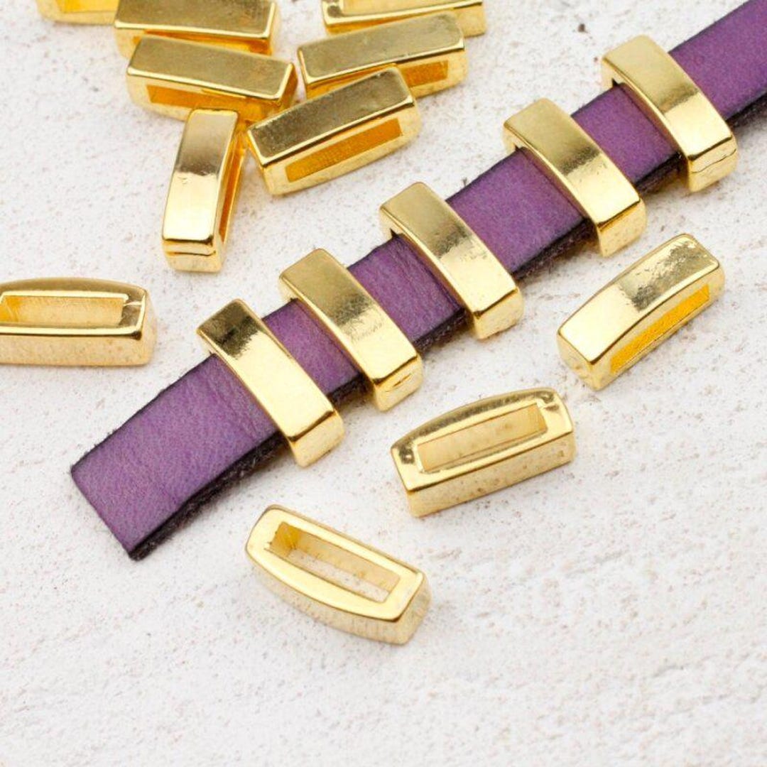 10pcs Shiny Gold Slider Beads for 10mm Flat Leather, Gold Plated ...