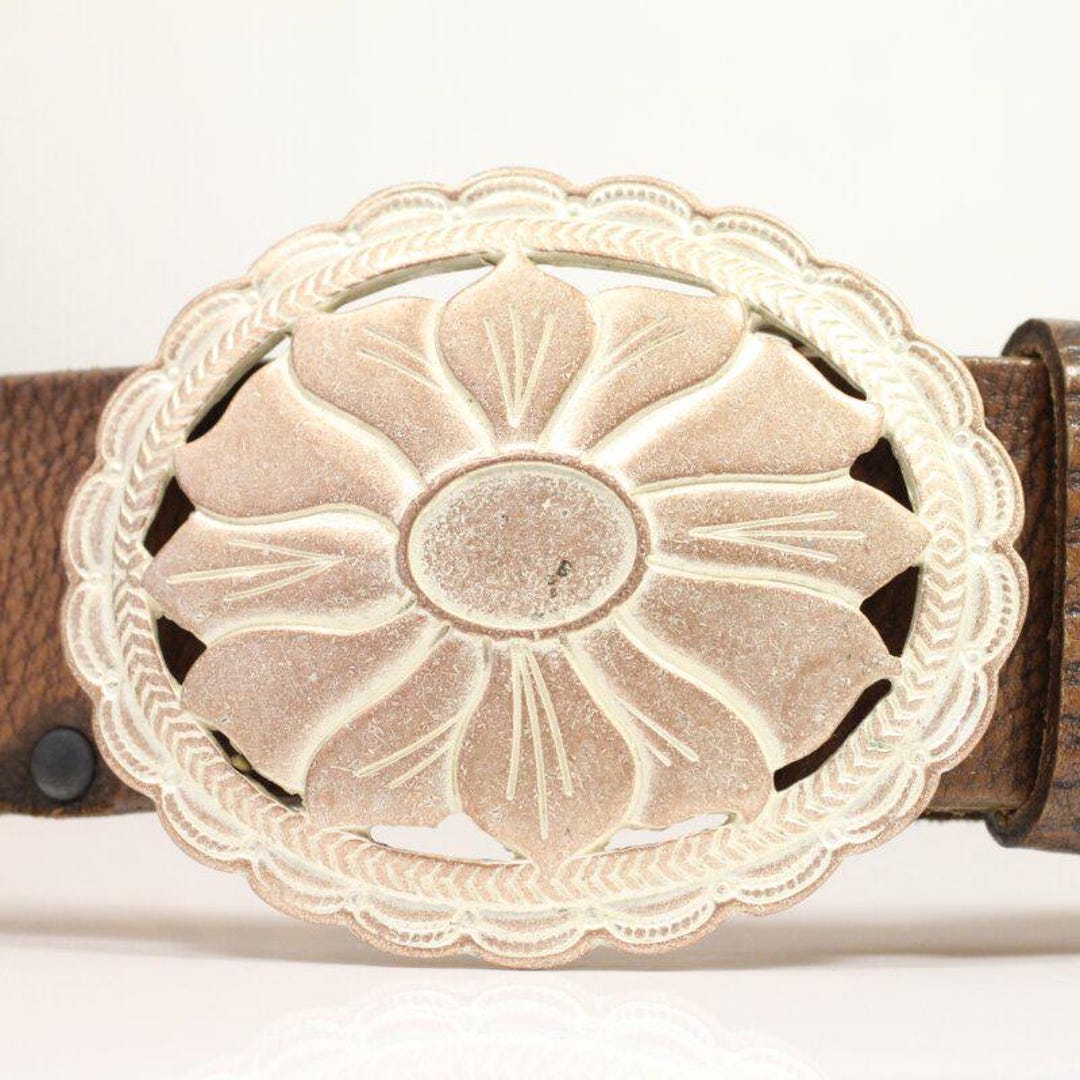 Design Belt Buckle, Floral Belt Buckle, Antique Silver, Western Belt ...
